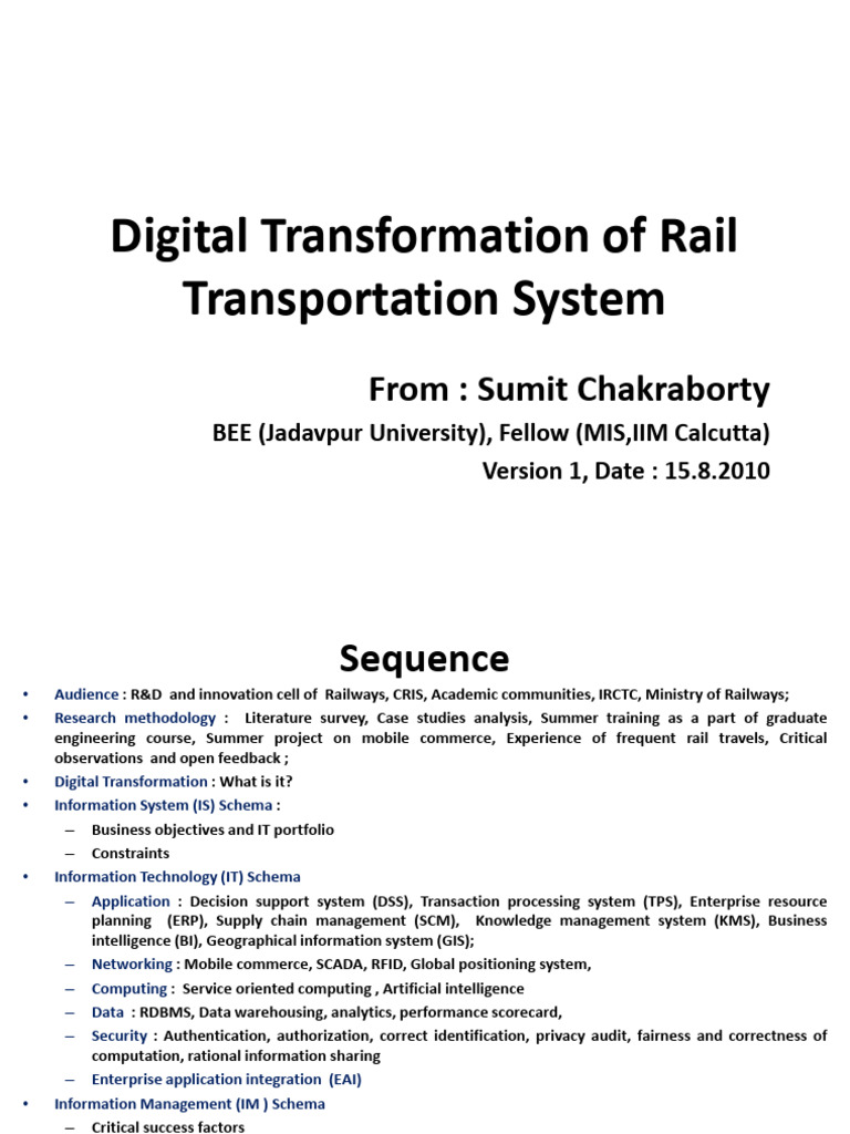 Sumit Chakraborty - Digital Transformation of Rail Transportation System (2010) | PDF ...
