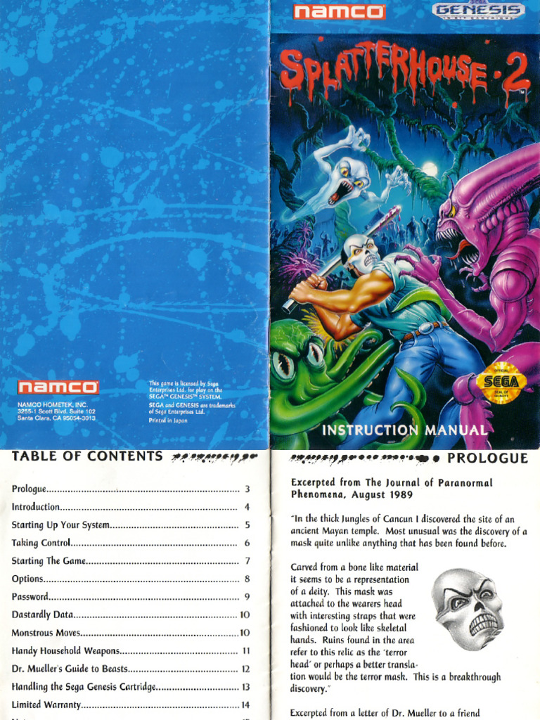 Splatterhouse 2 MD US Manual | PDF