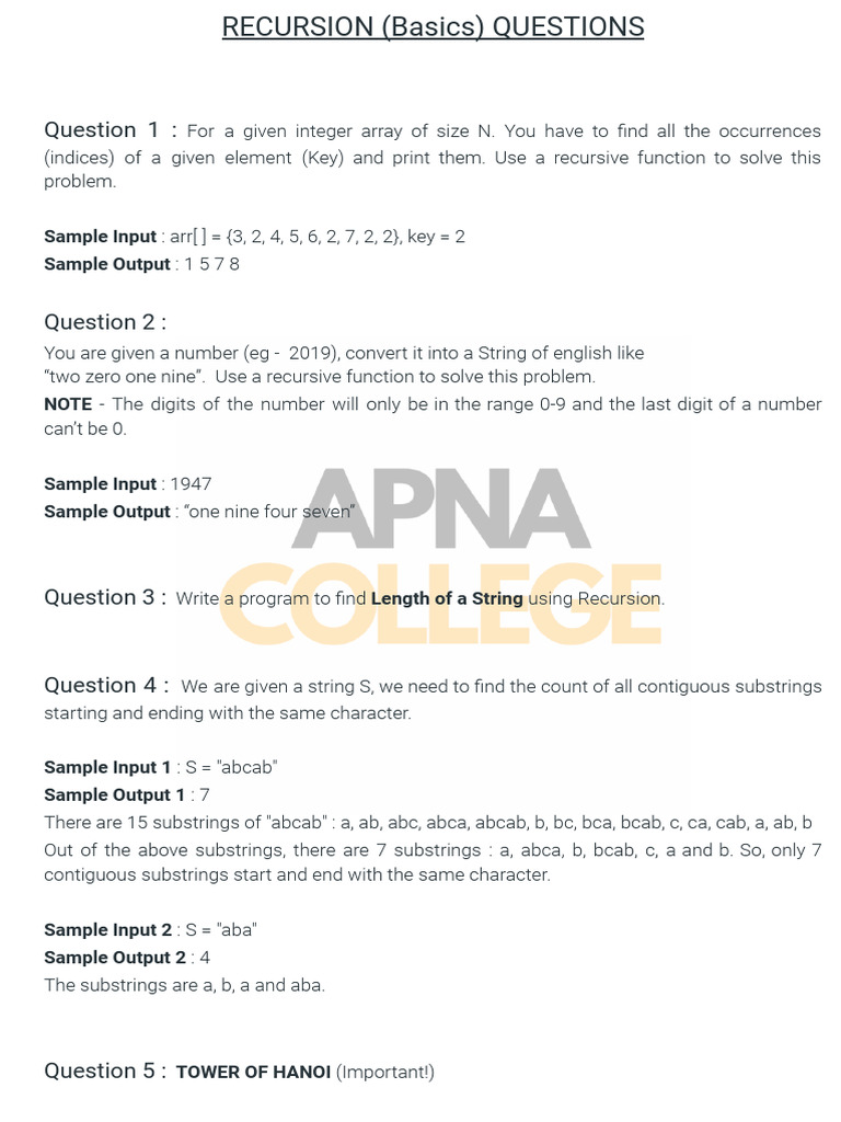 19.20 - Recursion (Basics) Questions | PDF | String (Computer Science) | Computer Programming