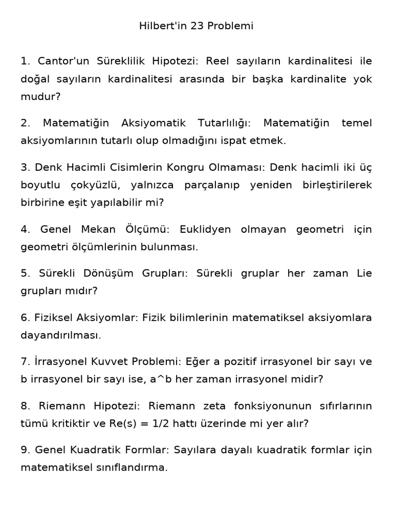 Hilbert Problemleri | PDF
