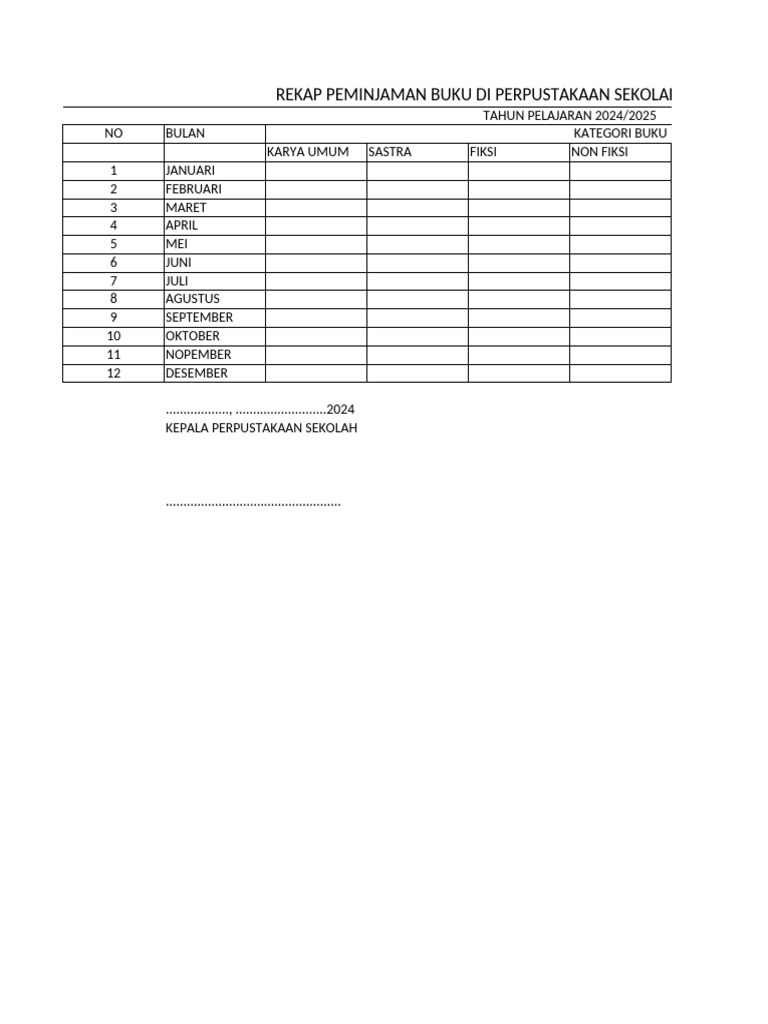 Form Rekap Peminjaman Buku | PDF
