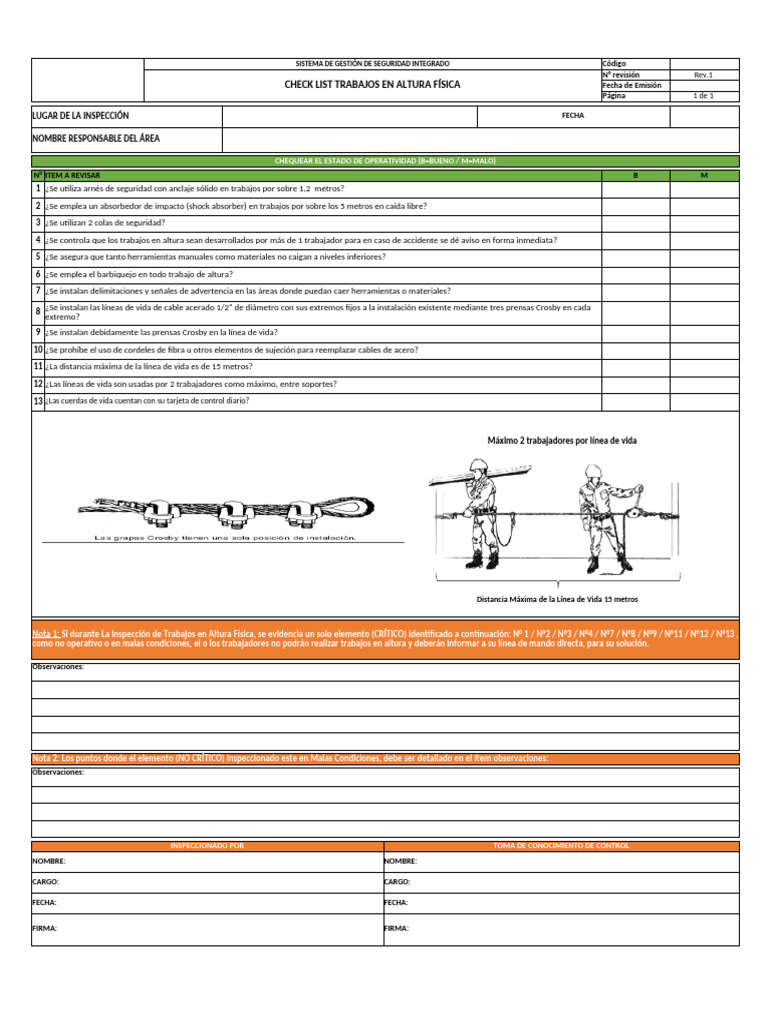 Checklist de Seguridad en Trabajos en Altura | PDF | Cuerda