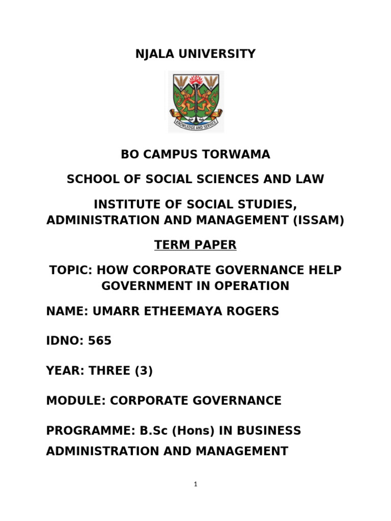 corporate governance term paper | PDF | Corporate Governance | Governance