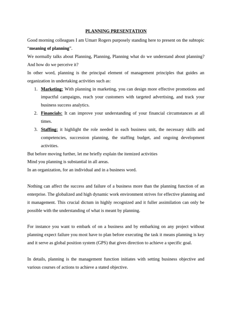Planning Presentation | PDF