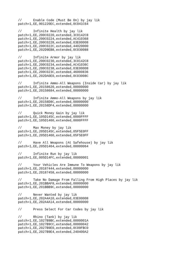 GTA Vice City Cheat Codes and Patches | PDF