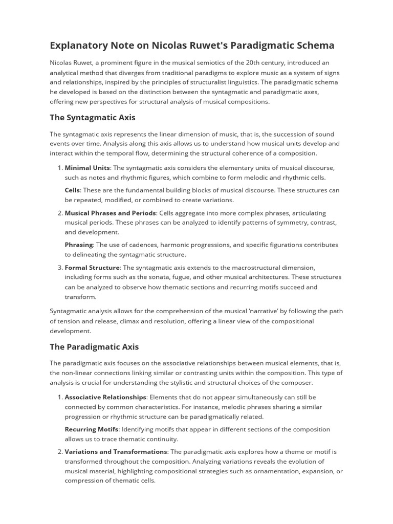 N. Ruwet - Paradigmatic Schema | PDF | Variation (Music) | Musical ...