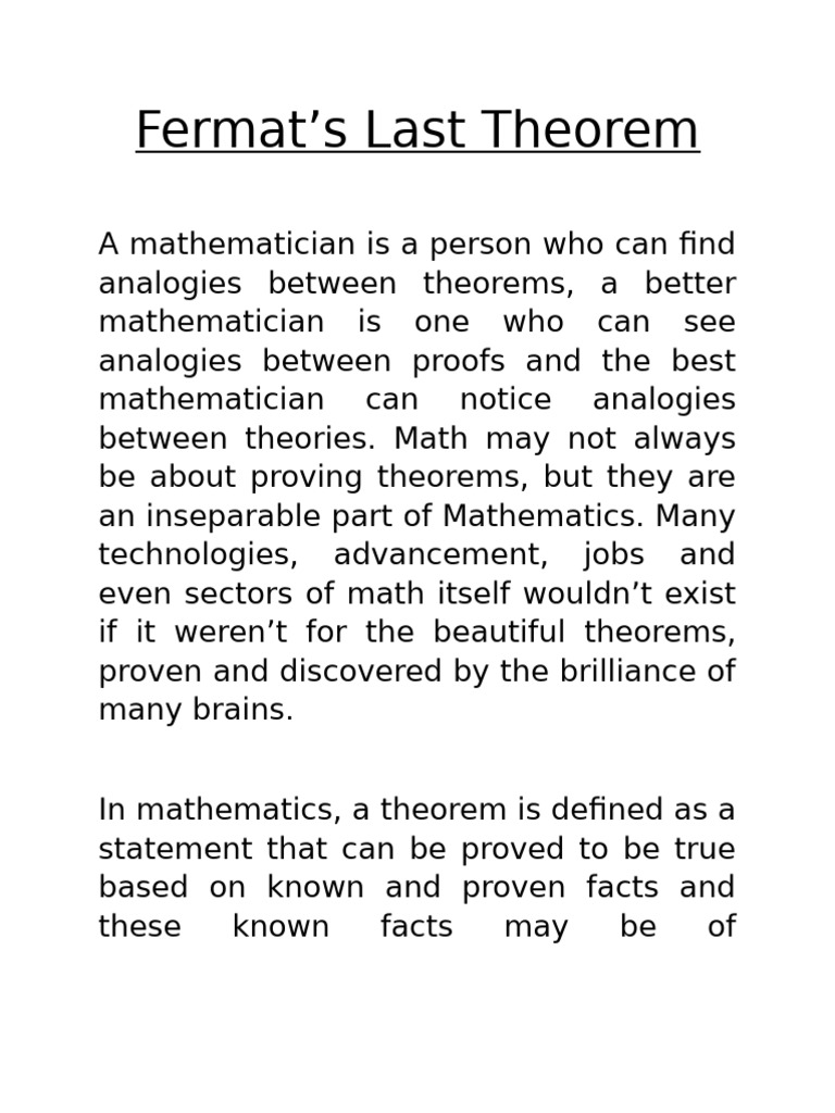 Fermat's Last Theorem | PDF | Fermat's Last Theorem | Theorem
