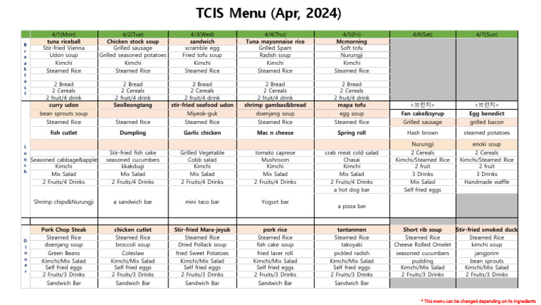TCIS Menu 24.04.0104.07 - Dorm | PDF | Salad | Soup
