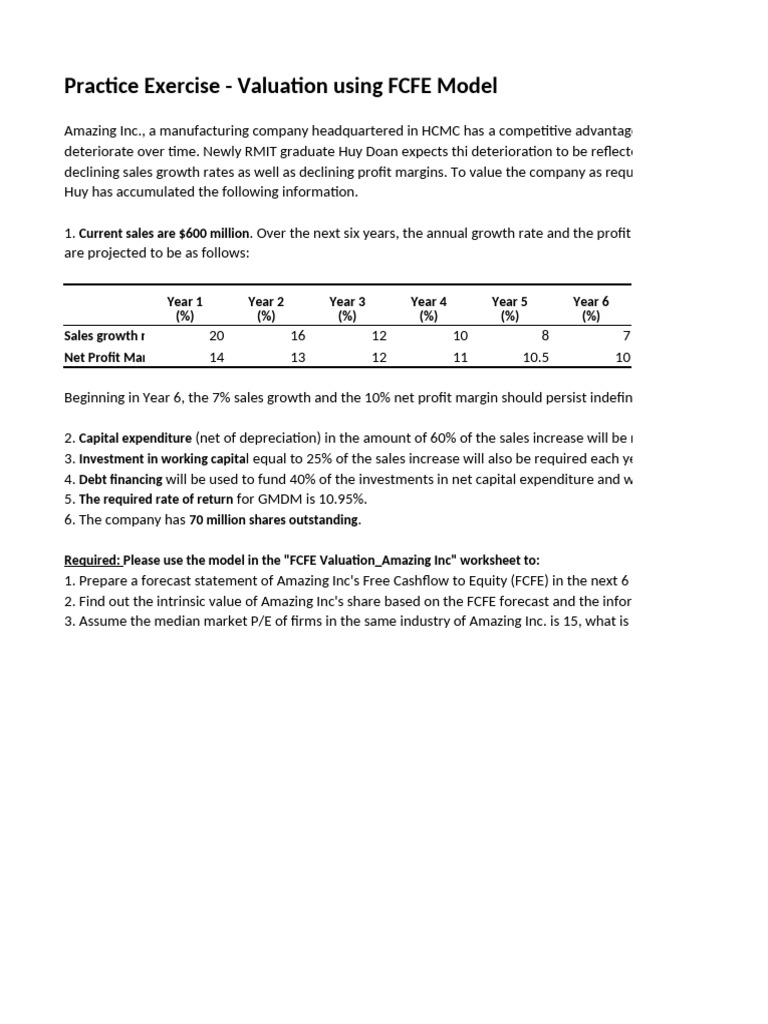 FCFE Valuation for Amazing Inc. Analysis | PDF