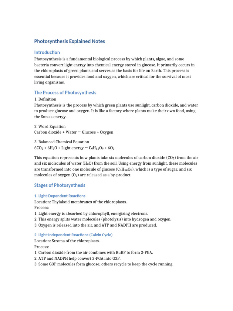 Photosynthesis Final Notes With Diagram | PDF