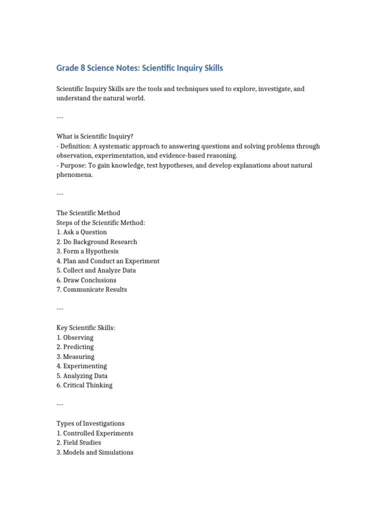 Scientific_Inquiry_Skills_Grade8 | PDF