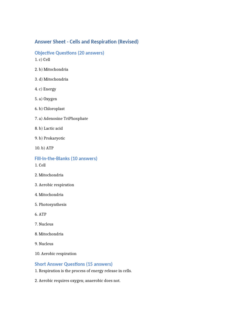 Revised_Answer_Sheet_Cells_and_Respiration | PDF | Cellular Respiration ...