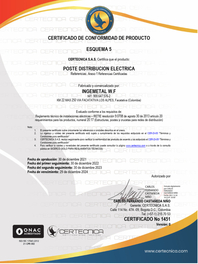 Certificado Retie | PDF
