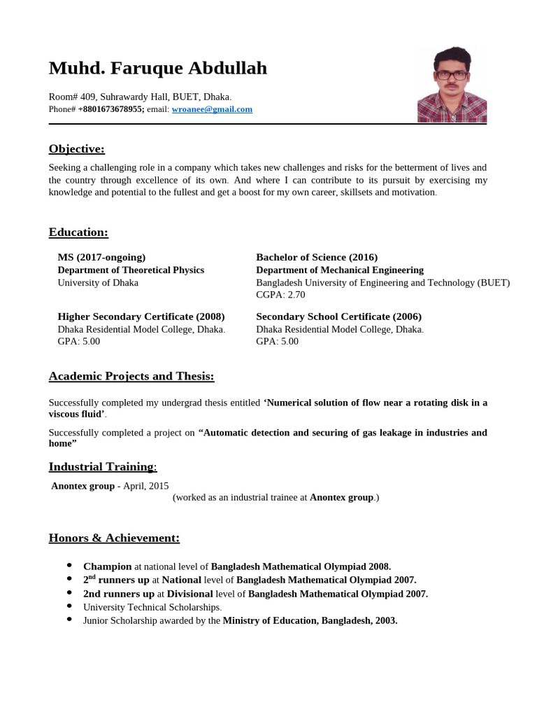 Faruque Abdullah - BUET - Mechanical | PDF | Bangladesh