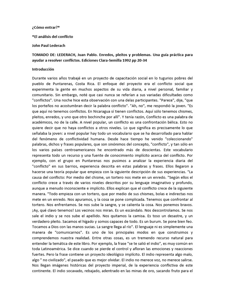 Analisis del conflicto Lederach | PDF | Conflicto (proceso) | Conceptos ...
