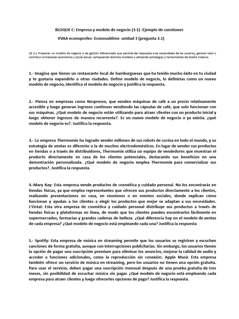 Ej. Cuestiones BLOQUE C - Unidad3 | PDF | Streaming Media | Modelo de negocio