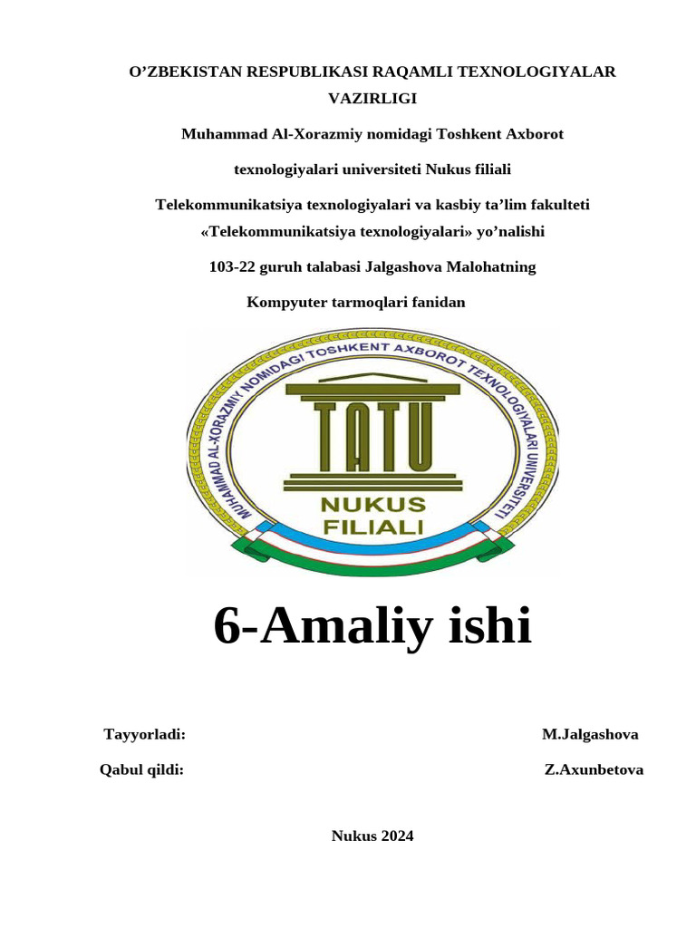 Jalgashova Malohat 6-Amaliy Ishi (2) | PDF