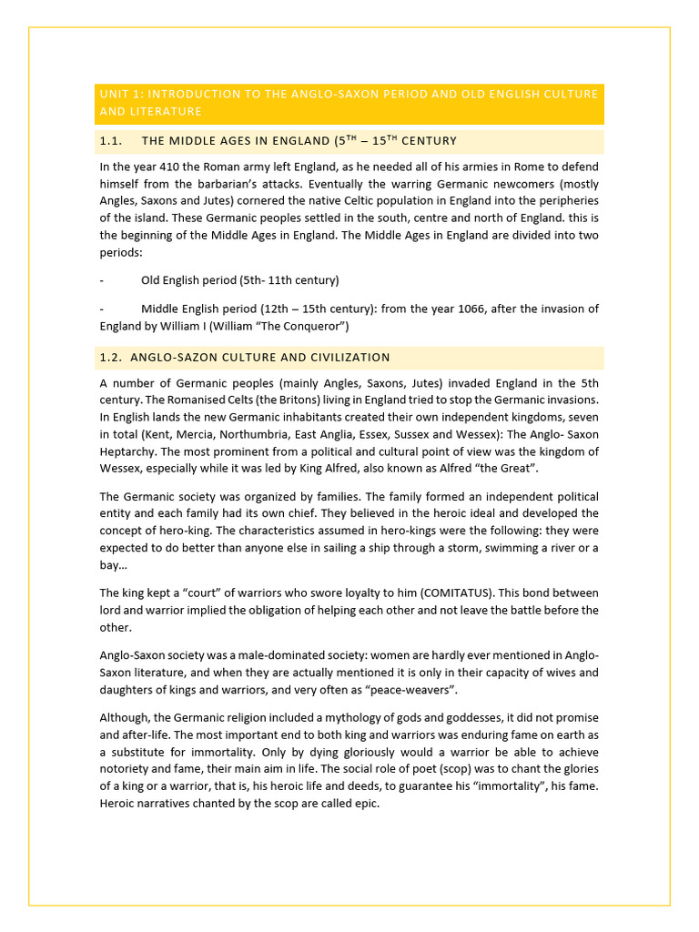 Unit 1 | PDF | Anglo Saxons | Poetry