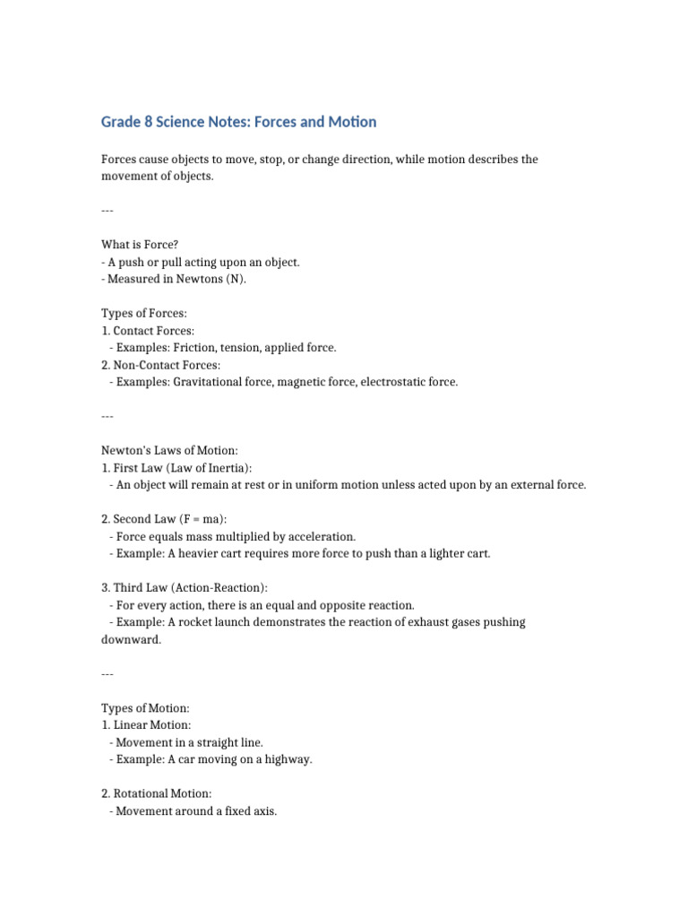 Forces and Motion Grade8 | PDF