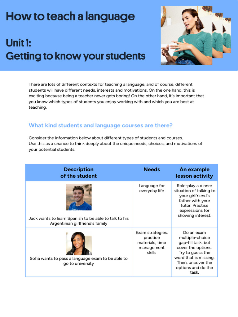 Unit 1 Getting To Know Your Students | PDF | Psycholinguistics ...
