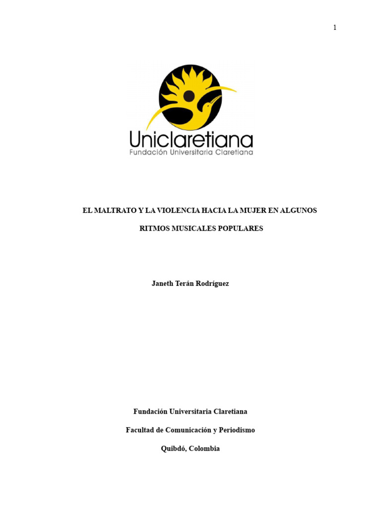 Fucla Violencia Mujer Musica 2021-1-1 | PDF | Misoginia | La violencia ...