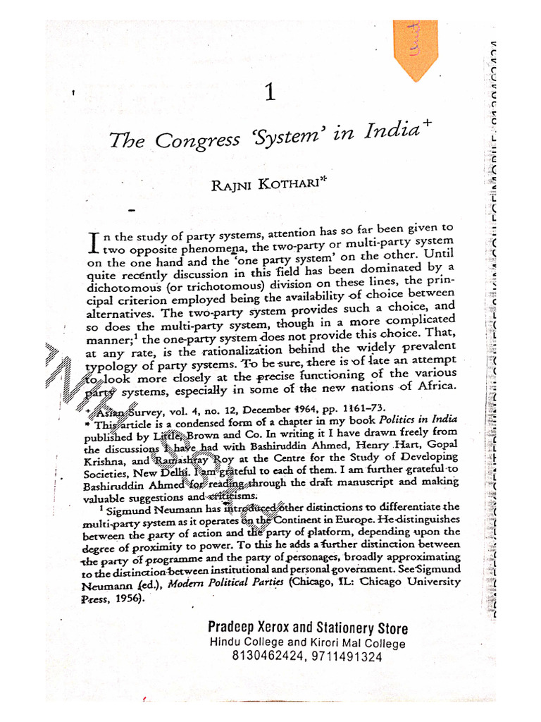 Rajni Kothari Congress System | PDF