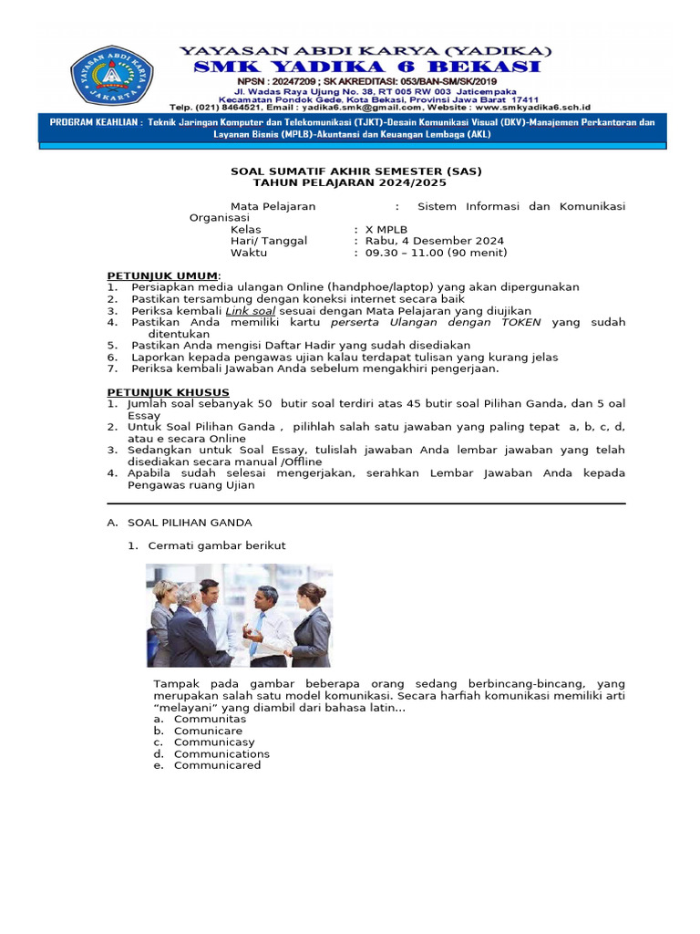 Soal Saas Siskom 2425 | PDF