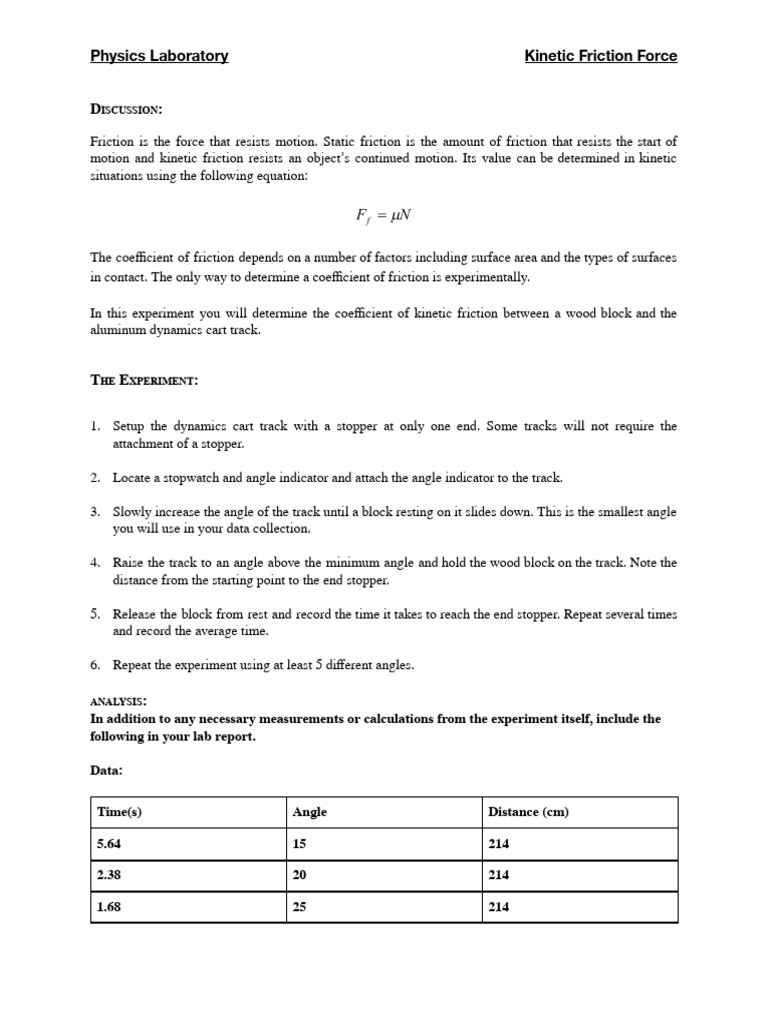 Kinetic Frictional Forces Lab | PDF | Friction | Force