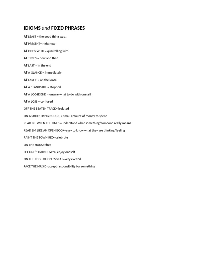 Idioms and Fixed Phrases | PDF