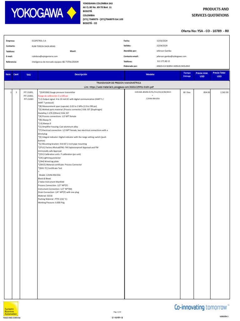 Ysa Co 10789 r0 Ecopetrol S.A | PDF