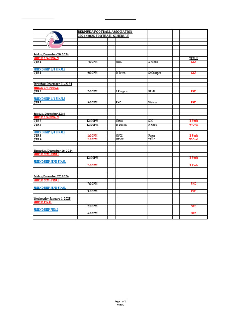 Friendship Shield Schedule 2024 2025 | PDF
