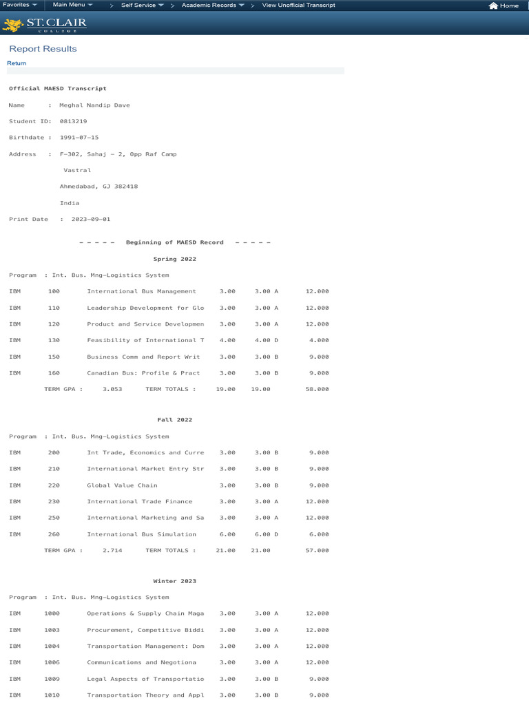 View Unofficial Transcript | PDF | Business Economics | Business Process