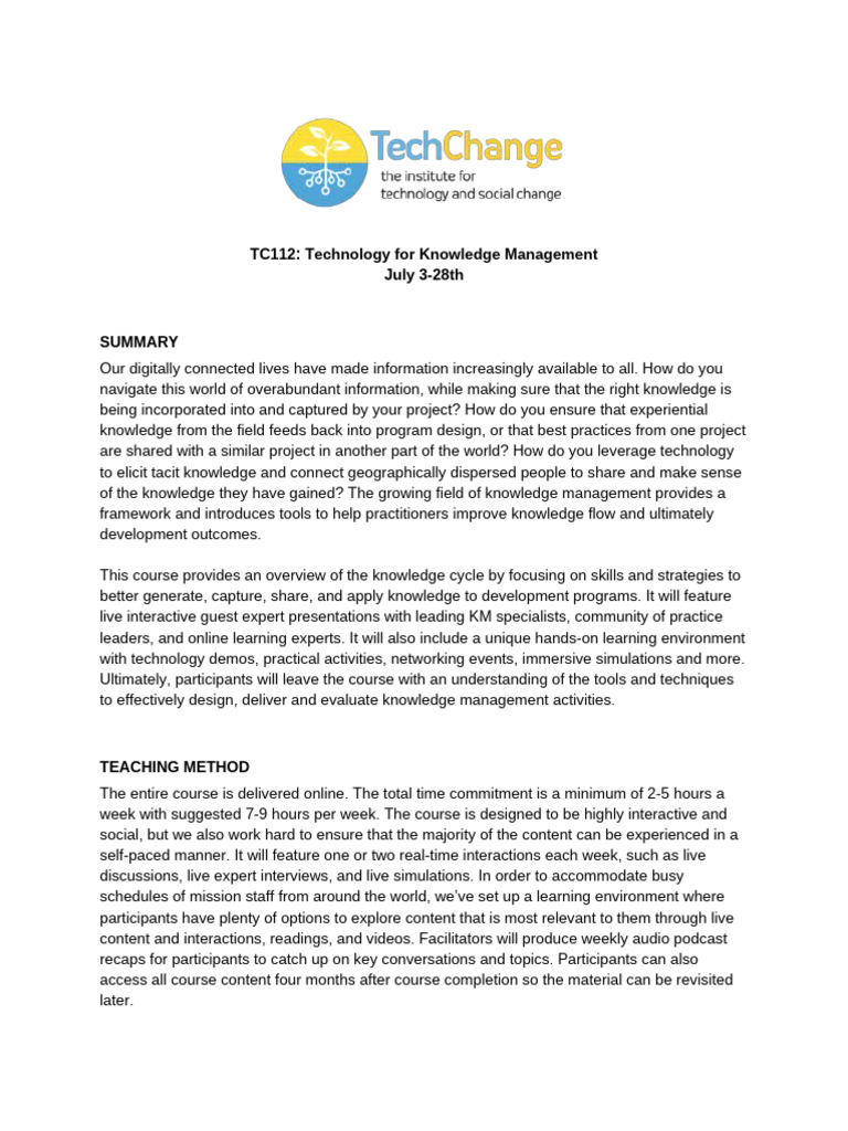 TC112_ Technology for Knowledge Management (Public) | PDF | Knowledge Management | Cognition