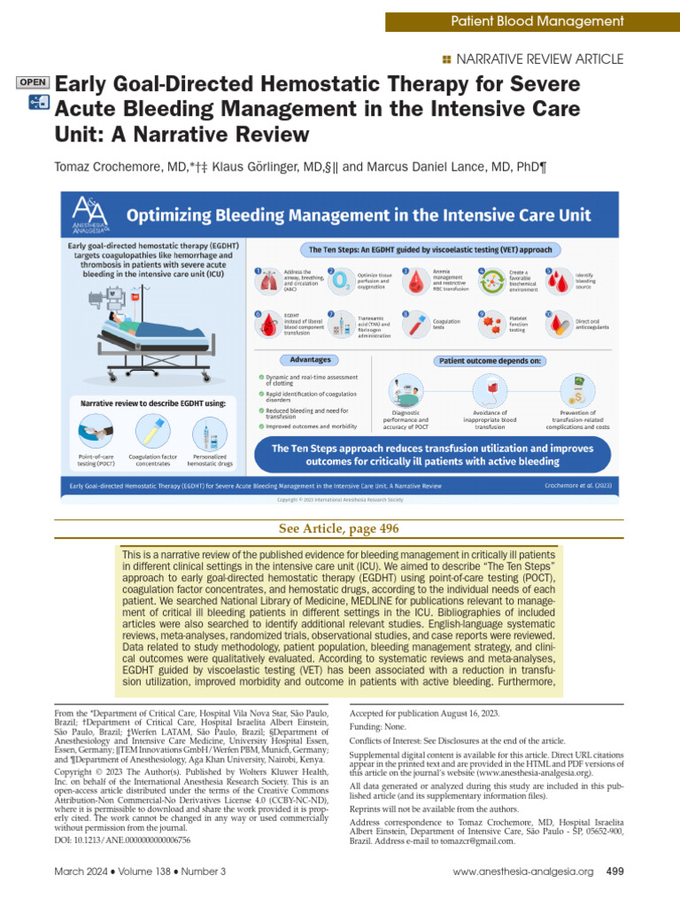 Early Goal-Directed Hemostatic Therapy For Severe Acute Bleeding ...