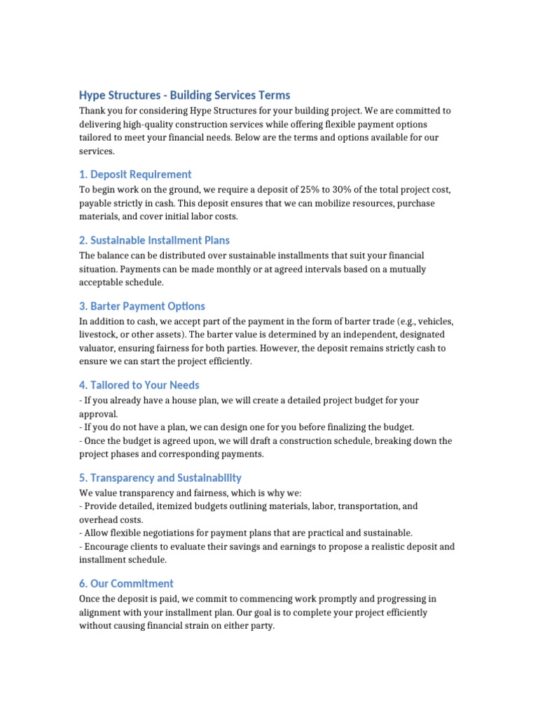 Hype_Structures_Building_Services_Terms | PDF | Payments | Cash