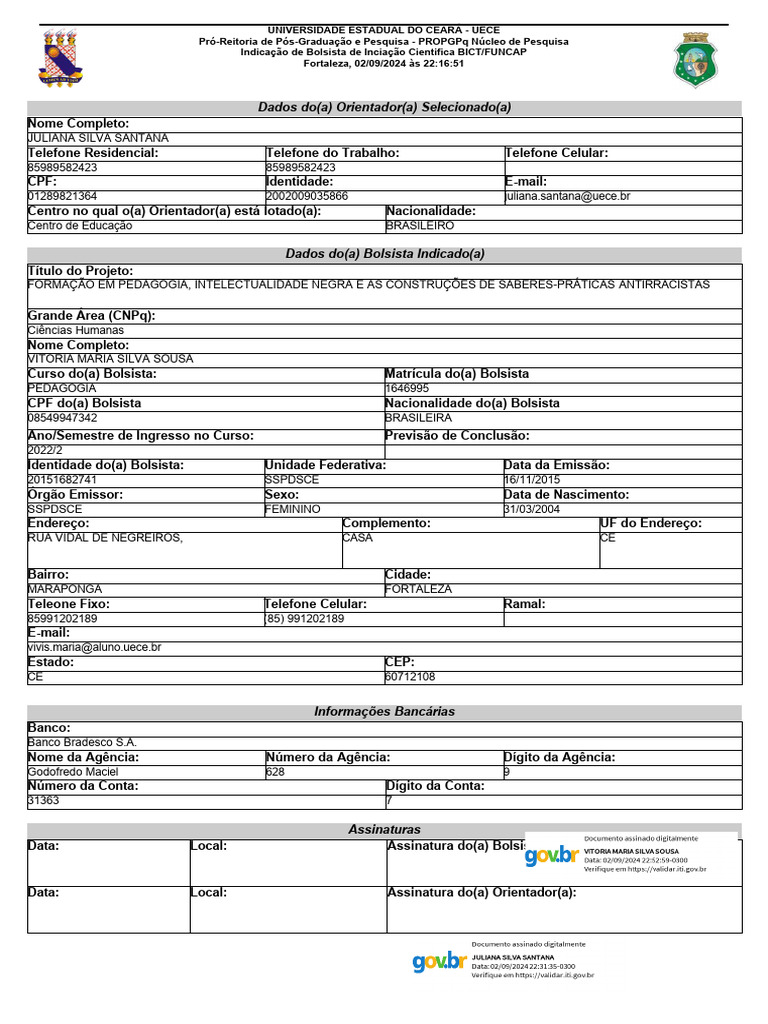 BICT FUNCAP (2024-2025) - Vitória Maria Silva Sousa PDF | PDF