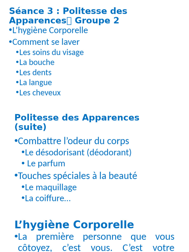 Hygiène corporelle et soins essentiels | PDF | Hygiène | Hygiène bucco ...