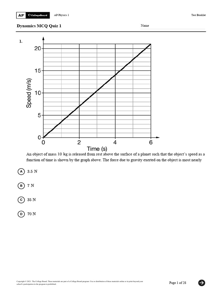 AP Physics 1 Dynamics MCQ Quiz | PDF | Force | Tension (Physics)