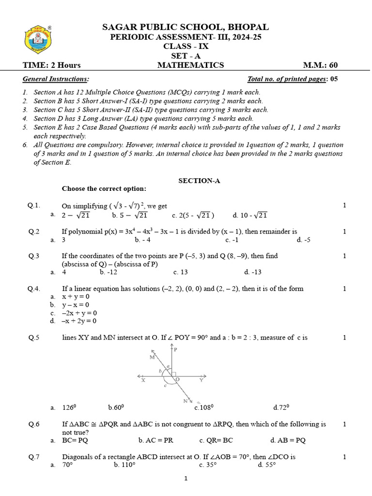 Class 9 Math Exam Paper 2024-25 | PDF | Area | Elementary Geometry