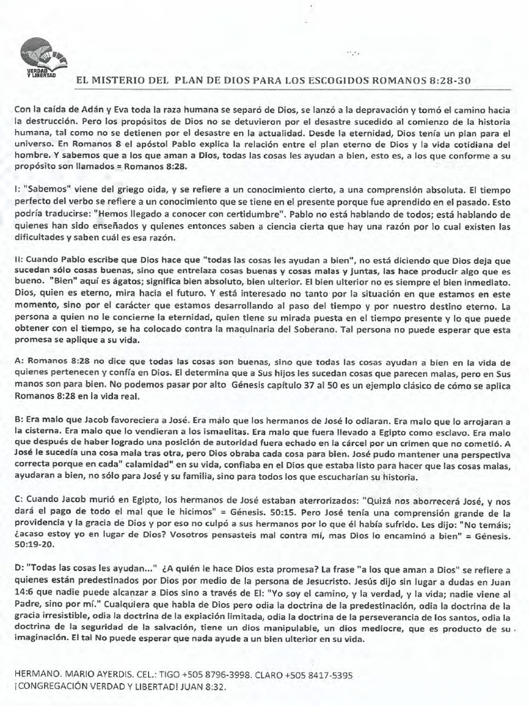 El Misterio Del Plan de Dios para Los Escogidos Romanos 8-28-30 | PDF