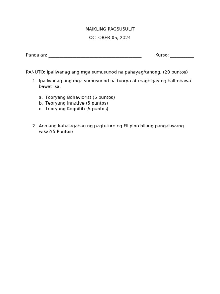 MAIKLING-PAGSUSULIT | PDF