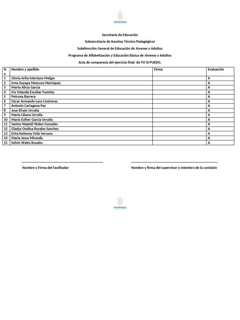 Acta de Comparecencia de Ejercicio Final | PDF