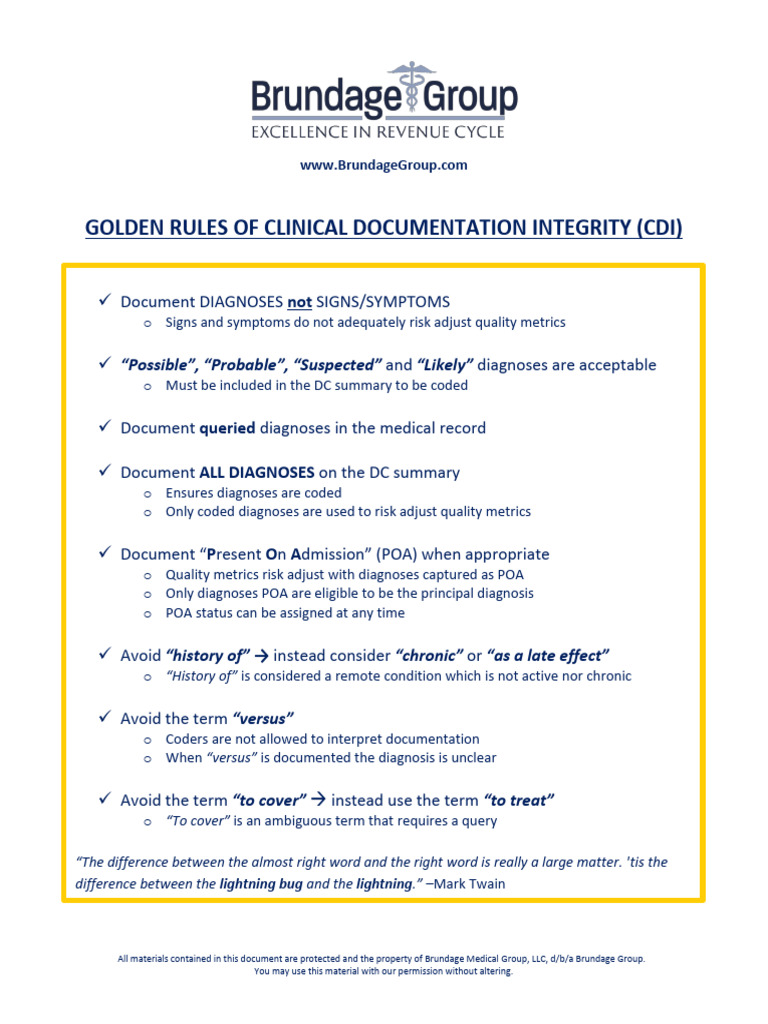 Clinical Documentation Integrity Golden Rules | PDF