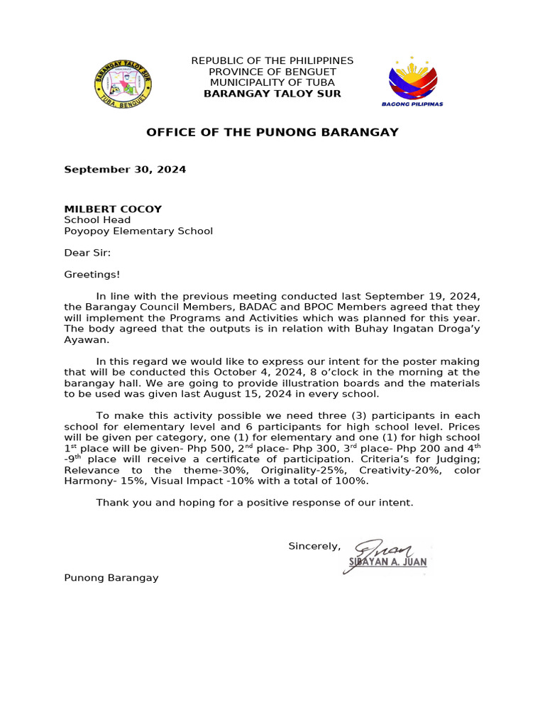 Letter of Intent Poster Making BADAC | PDF