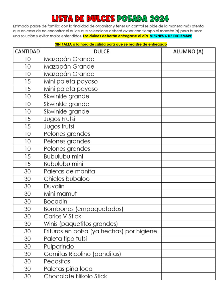 Dulces para Posada 2024 | PDF