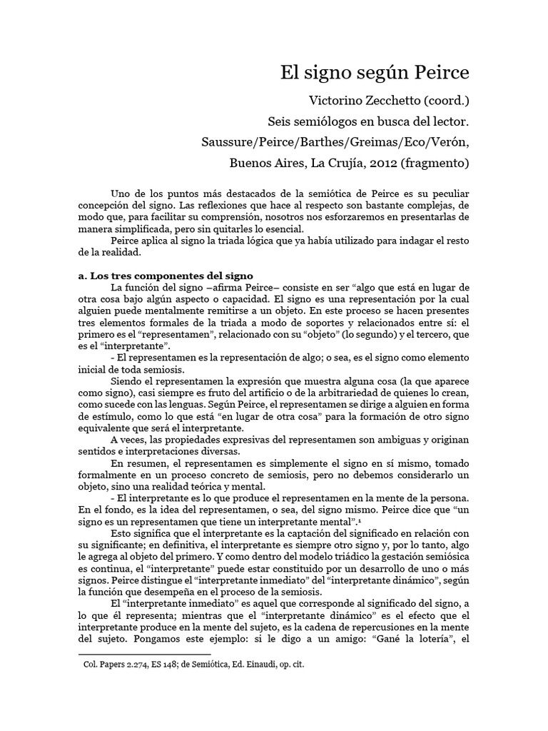 La Tríada del Signo en Peirce | PDF | Charles Sanders Peirce | Semiótica