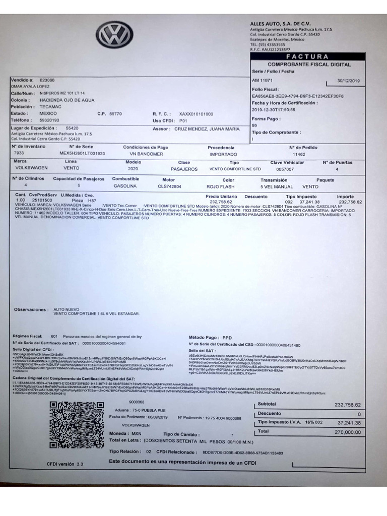 Factura Vento 2019 | PDF