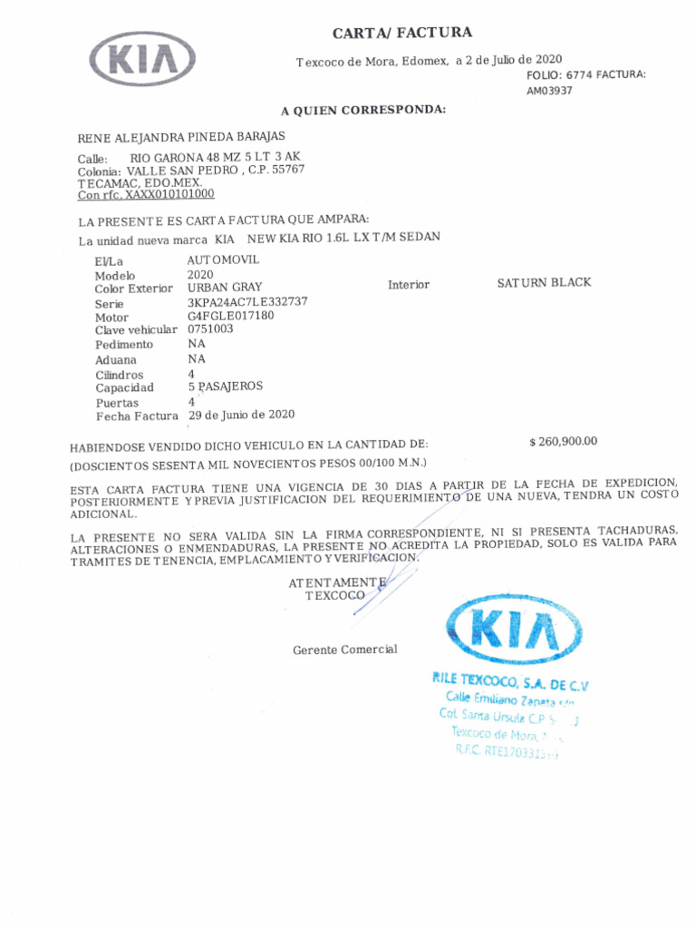 Factura Kia2020 | PDF