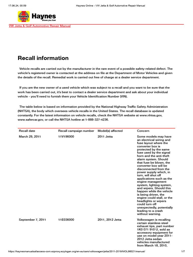 0 General Information 4 Recall Information | PDF | Airbag | Volkswagen