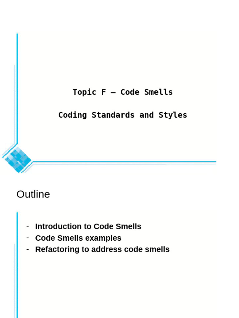 Topic F - Code Smells | PDF | Class (Computer Programming) | Method ...